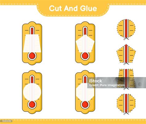 자르고 접착제를 자르고 온도계의 일부를 자르고 접착제로 붙입니다 교육 어린이 게임 인쇄 워크 시트 벡터 일러스트레이션 0명에 대한 스톡 벡터 아트 및 기타 이미지 Istock