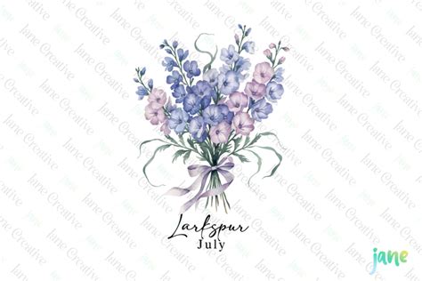 July Watercolor Larkspur Birth Month Flower 5354847
