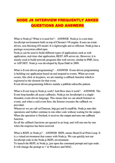 Node Js Interview Frequently Asked Questions And Answers Exams Advanced Education Docsity
