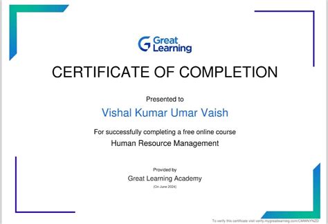 Completed Human Resource Management Course On Great Learning Vishal