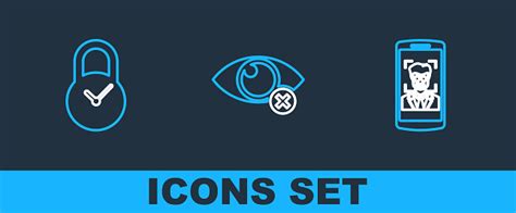 라인 모바일 및 얼굴 인식 시계가 있는 자물쇠 및 보이지 않는 아이콘 또는 숨기기 설정을 설정합니다 벡터 Brand Name Smart Phone에 대한 스톡 벡터 아트 및