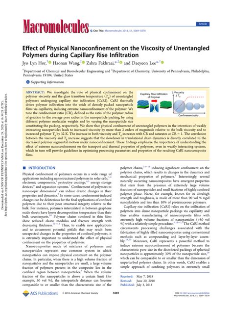 2018 Effect Of Physical Nanoconfinement On The Viscosity Of