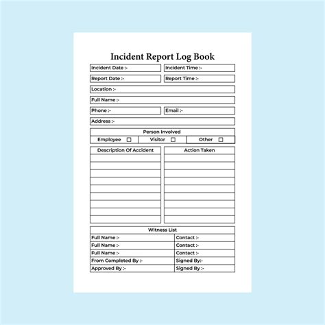 Incident Report Notebook Interior Incident Information Tracker And