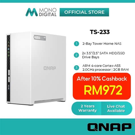 Qnap Ts 233 2 Bay Nas Storage With 2gb Ram And Arm 4 Core Cortex A55 2
