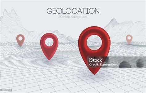 와이어프레임 가로 조명 배경입니다 3d 맵 탐색 빨간색 포인터 벡터 3d 일러스트레이션 비즈니스 개념 3d 벡터 기술 배경 지도에 대한 스톡 벡터 아트 및 기타 이미지