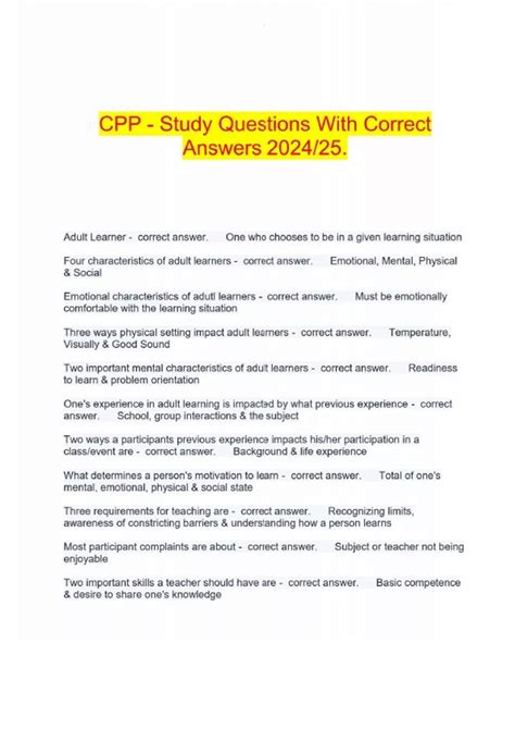 Cpp Study Questions With Correct Answers 202425 Cpp Certified