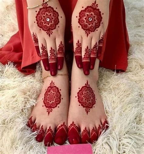 Latest Red Mehndi Design For Full Hands
