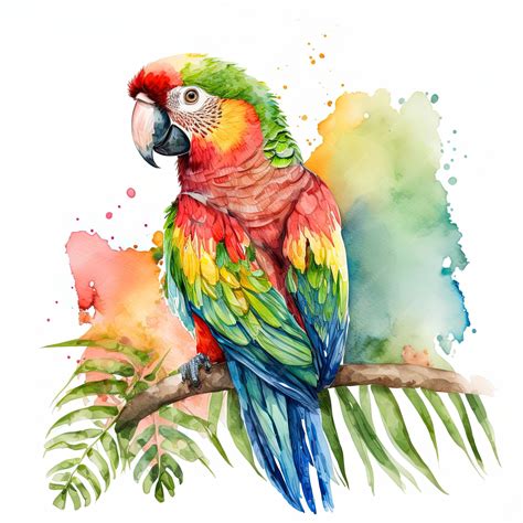 Ilustración Acuarela De Un Loro De Dibujos Animados Aves Tropicales