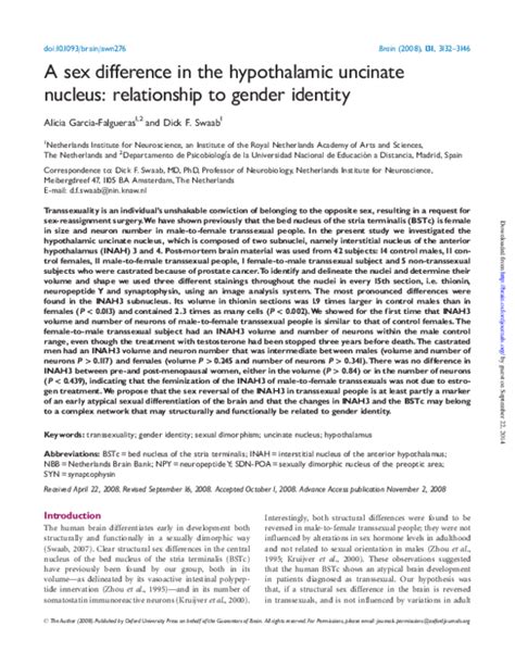 Pdf A Sex Difference In The Hypothalamic Uncinate Nucleus