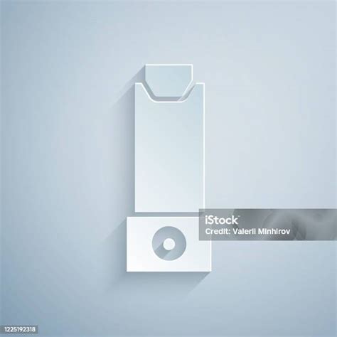 회색 배경에 격리 된 종이 잘라 흡입기 아이콘 기침 완화 흡입 알레르기 환자를위한 호흡기 종이 아트 스타일입니다 벡터