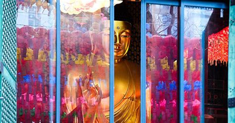 불상 사이로 비치는 오색 연등 [포토]