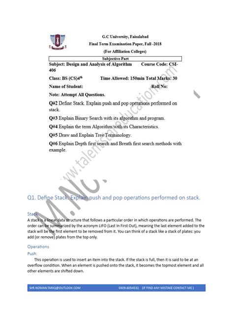 Daa Pastpaper Solve By Mnoman Tariq Pdf Applied Mathematics Algorithms