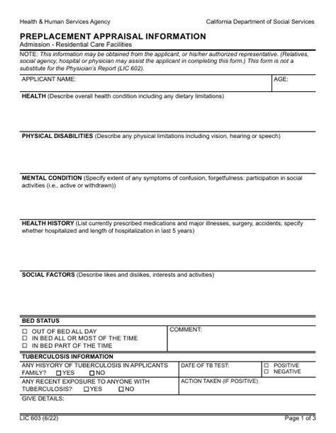 Form Lic603 Download Fillable Pdf Or Fill Online Preplacement Appraisal