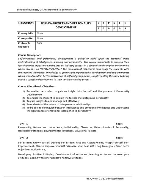 Syllabus Sapd Hrmg3001 Pdf Emotional Intelligence Intelligence