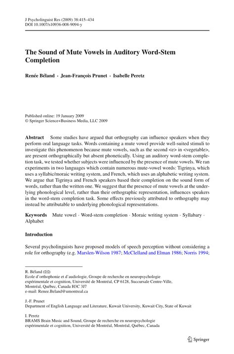 Pdf The Sound Of Mute Vowels In Auditory Word Stem Completion