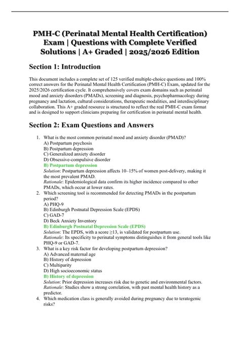 Pmh C Perinatal Mental Health Certification Exam Verified Questions