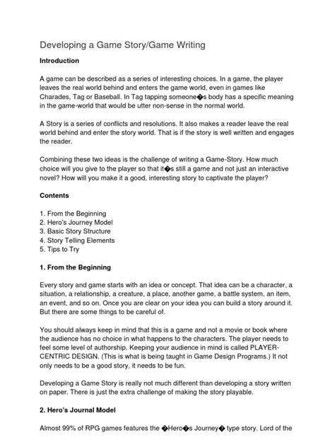 Developing A Game Story Pdf Storytelling Game Design