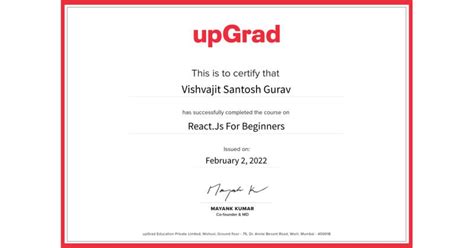 Vishvajit Gurav On Linkedin Completed To React Js For Beginners