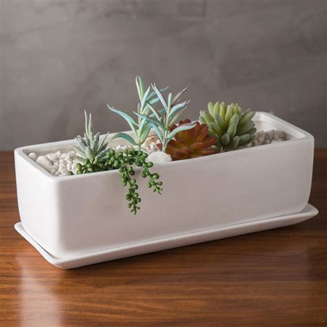 Rectangular White Ceramic Indoor Planter Knox Cylinder Planter Pot