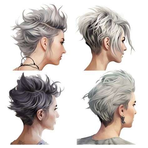 Premium Photo Elegant Messy Pixie Cut Hairstyle Textured Style Silver Hair Color F Creative