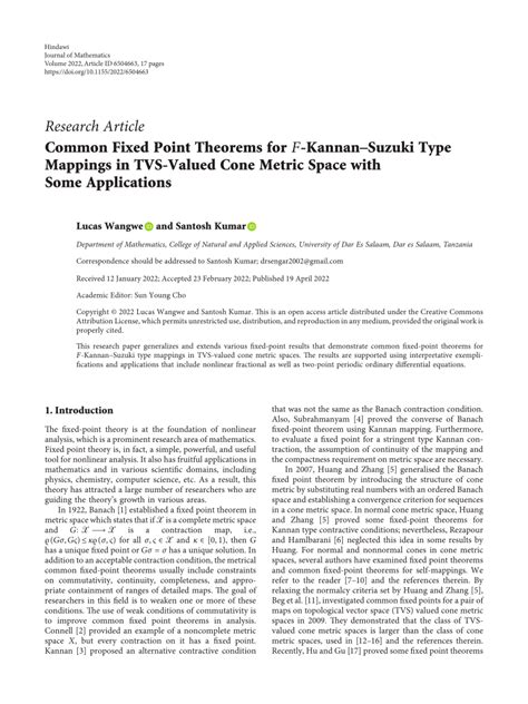 Pdf Common Fixed Point Theorems For F Kannan Suzuki Type Mappings In Tvs Valued Cone Metric
