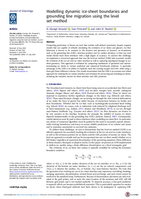 Pdf Modelling Dynamic Ice Sheet Boundaries And Grounding Line Migration Using The Level Set Method