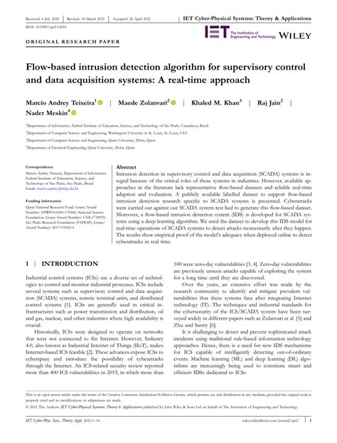 PDF Flowbased Intrusion Detection Algorithm For Supervisory Control And Data Acquisition