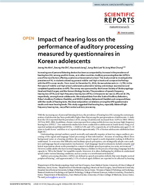 Pdf Impact Of Hearing Loss On The Performance Of Auditory Processing