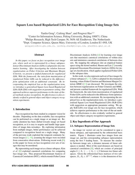 PDF Square Loss Based Regularized LDA For Face Recognition Using Image Sets