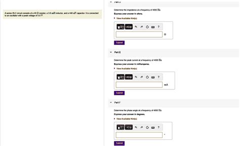 A Series Rlc Circuit Consists Of A 45 Omega Resistor A 36 Mh Inductor And A 440 Nf Capacitor It