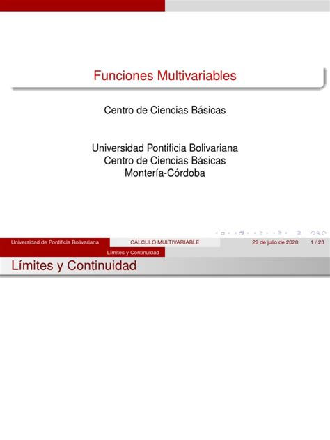 Guía 2 Límites Y Continuidad De Funciones Multivariables Upb Pdf Función Continua