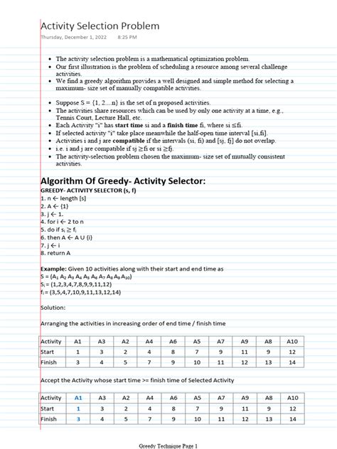 M1 Greedy Activity Selection Problem Pdf