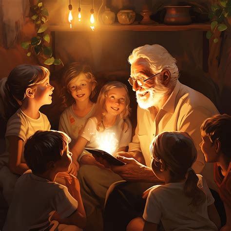 Premium Ai Image Watercolor Art Of Grandpa Telling Stories Elder