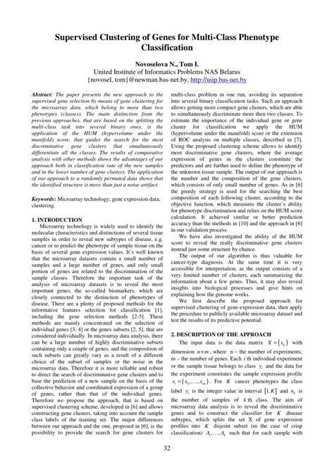 Pdf Supervised Clustering Of Genes For Multi Class Phenotype