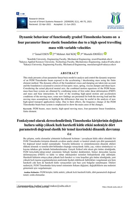 pdf dynamic behaviour of functionally graded timoshenko beams on a
