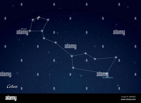 Cetus Constellation Featuring Labeled Stars In A Glowing Star Filled