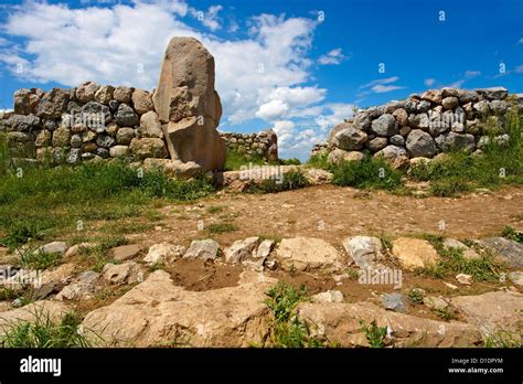 Photo Of The Hittite Releif Sculpture On The Sphinx Gate To The Hittite Capital Hattusa Stock