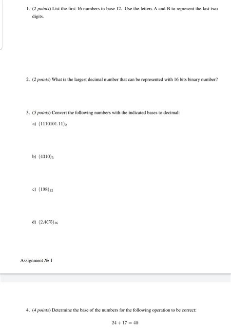 Solved 1 2 Points List The First 16 Numbers In Base 12