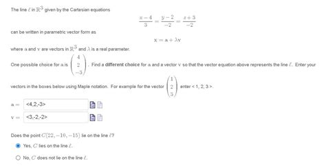 solved the line l in r3 given by the cartesian equations c 4