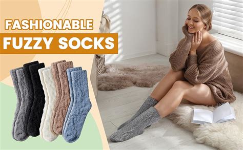 Fauson Fuzzy Socks For Women 5 Pairs Fuzzy Socks Cozy Slipper Sock For Women Ultra