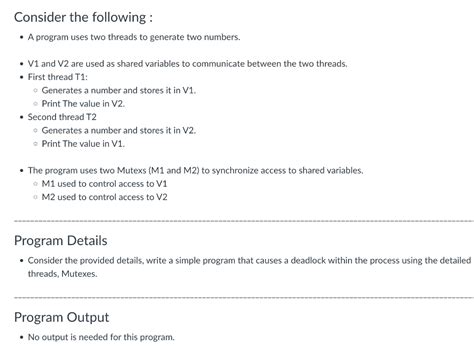 Solved Consider The Following A Program Uses Two Threads Chegg