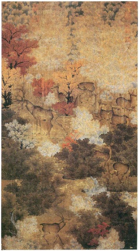 辽画经典《秋林群鹿图》和《丹枫呦鹿图》，绚烂之极 名人字画网