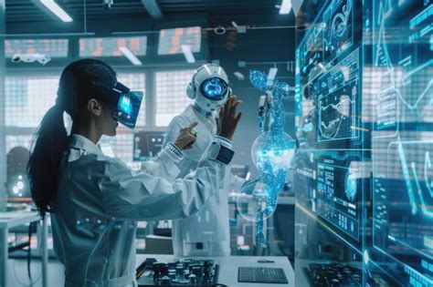 Scientists And Ai Collaborate In Futuristic Research Lab Aig60 Premium Ai Generated Image