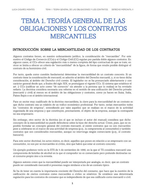 Tema 1 Teoría General De Las Obligaciones Y Los Contratos Mercantiles