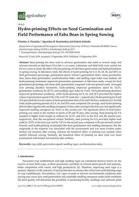 Pdf Hydro Priming Effects On Seed Germination And Field Performance