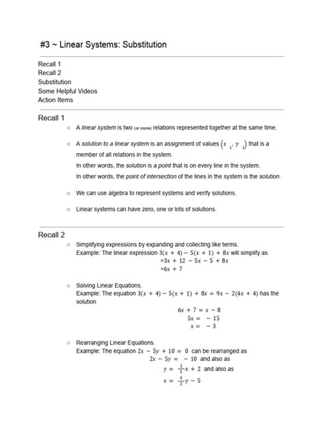 3 Linear Systems Substitution Pdf System Of Linear Equations Equations