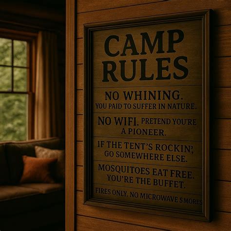 Funny Camp Rules Sign Printable Rustic Cabin Wall Art Instant Download Etsy