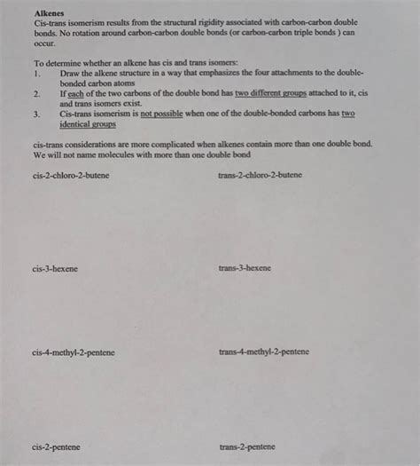 Solved Alkenes Cis Trans Isomerism Results From The