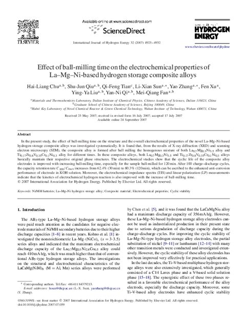 Pdf Effect Of Ball Milling Time On The Electrochemical Properties Of Lamgni Based Hydrogen