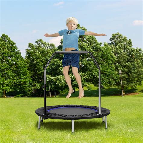 Mini Trampoline 40 Foldable Fitness Trampoline With Adjustable Foam Handle Bar Small Exercise